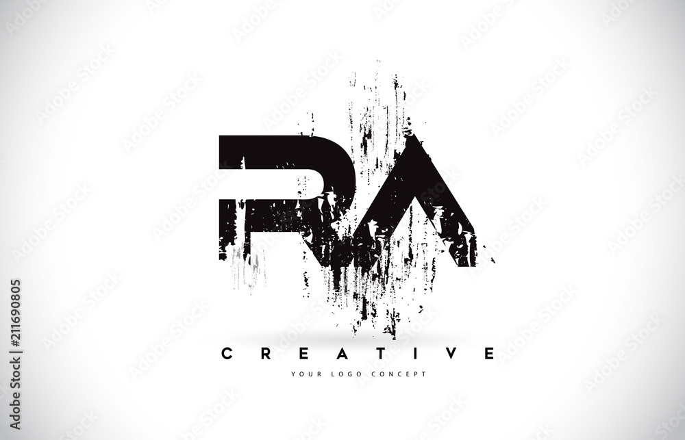RA R A Grunge Brush Letter Logo Design in Black Colors Vector ...