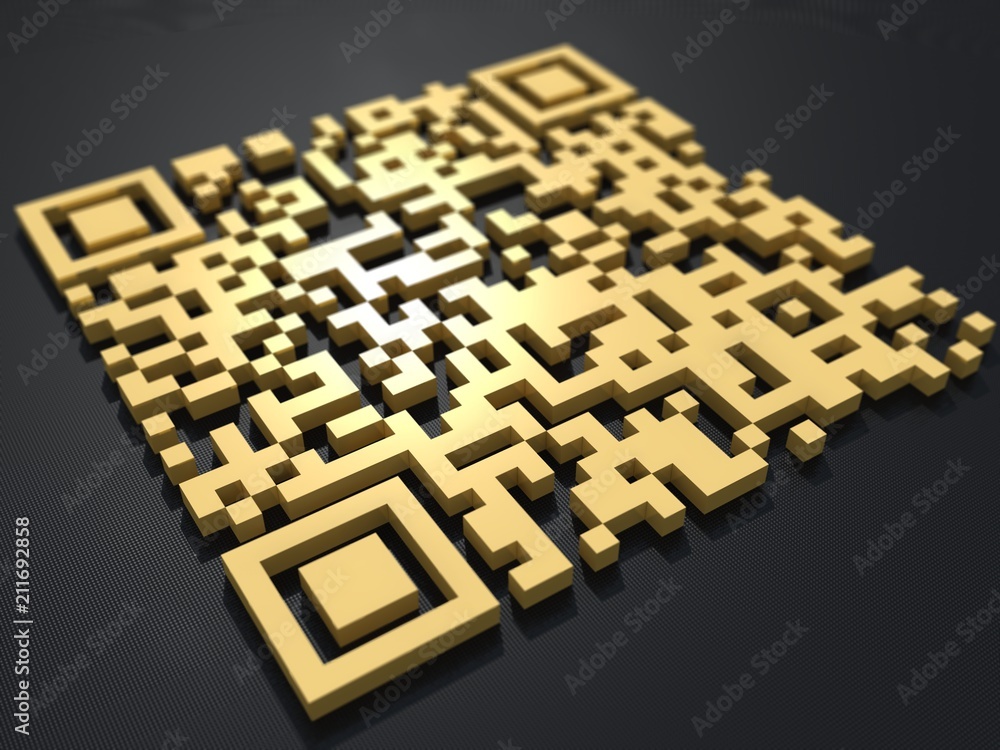 Abstract 3D qr code background on dark background. The concept of ...