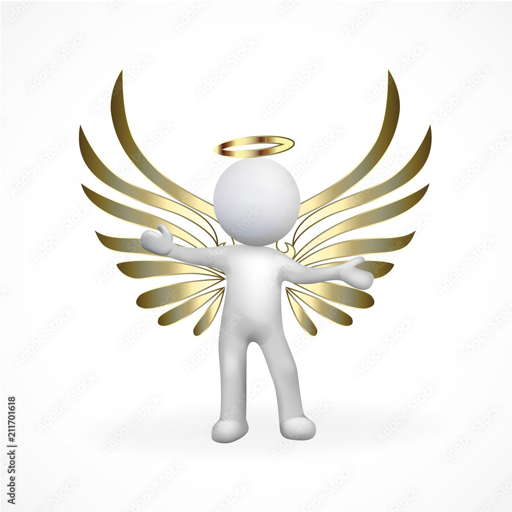 3D Angel man gold wings logo vector image template Stock Vector | Adobe ...