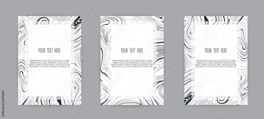 Set of elegant card, background. Black and grey marble texture. Vector ...
