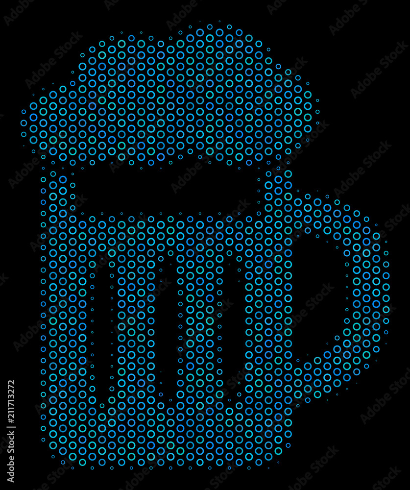 Halftone Beer glass composition icon of spheres in blue shades on a ...