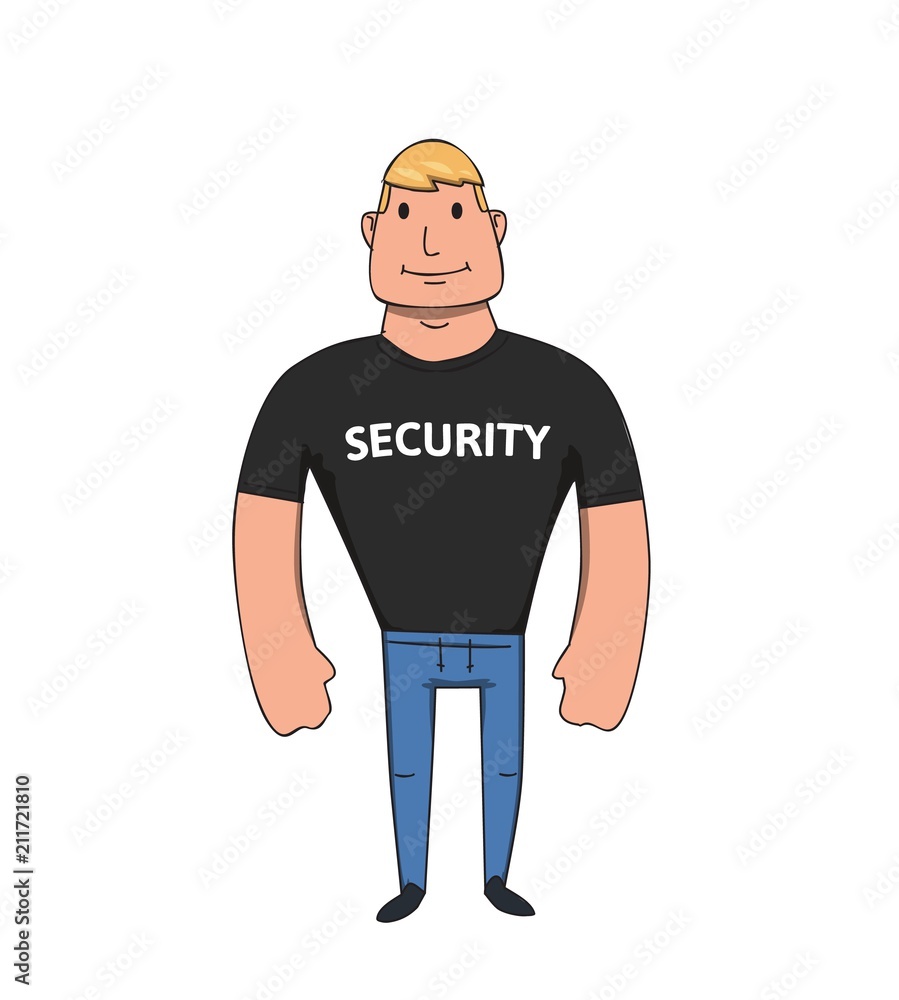Security guy cartoon character. Flat vector illustration. Isolated on ...