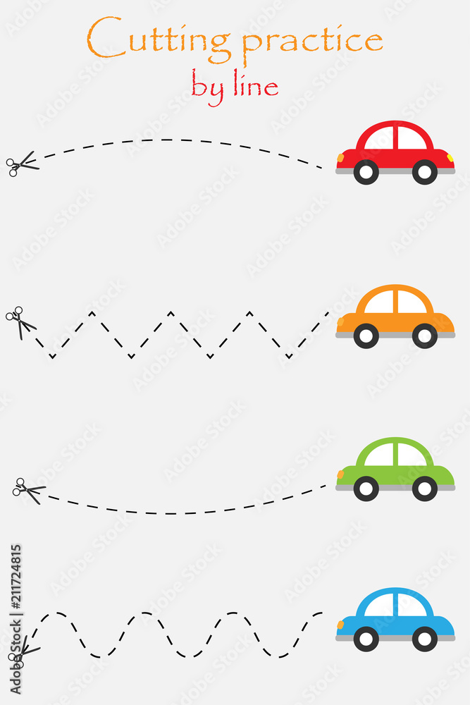 Cars in cartoon style, education cut game for the development of ...