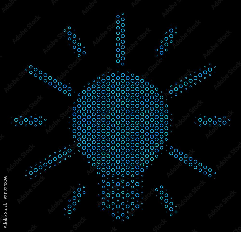 Halftone Light bulb composition icon of circle elements in blue shades ...