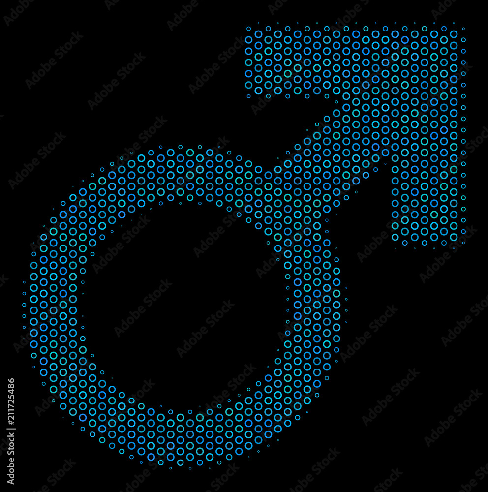 Halftone Mars symbol mosaic icon of spheres in blue color tones on a ...