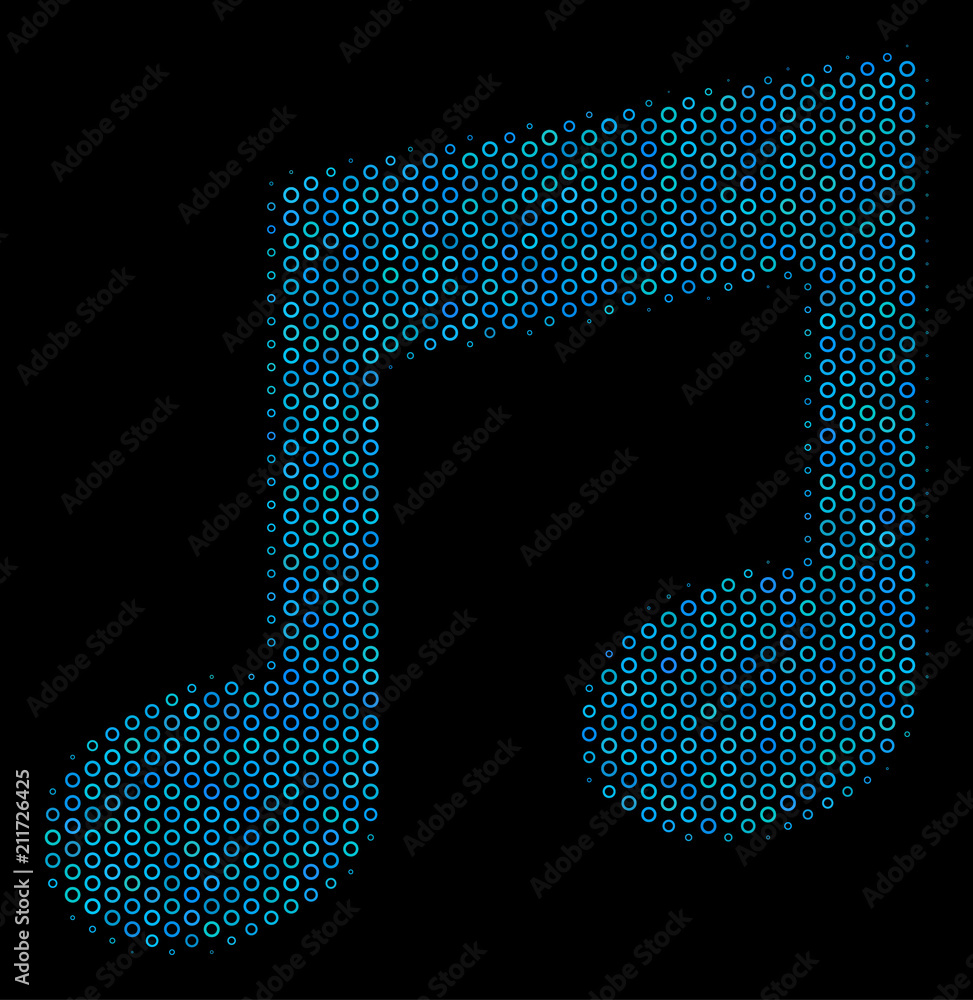 Halftone Music notes composition icon of empty circles in blue shades ...