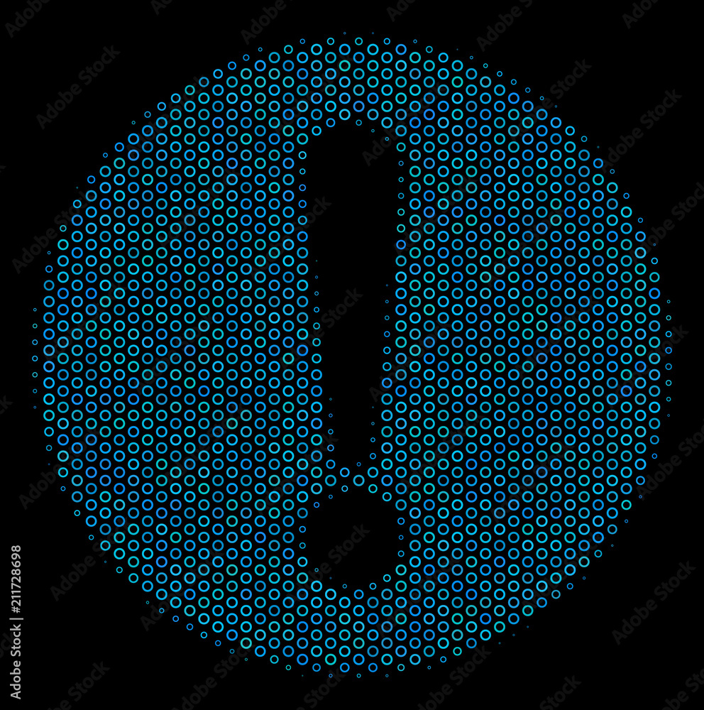 Halftone Problem mosaic icon of circle bubbles in blue color tinges on a black background ...