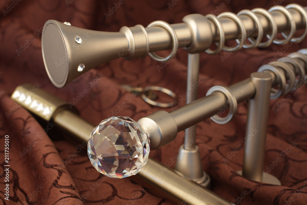 Metal ending for cornices and the folded fabric. Curtain rod and ...