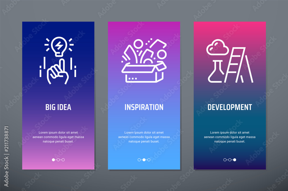 Big idea, Inspiration, Development Vertical Cards with strong metaphors. Stock Vector | Adobe Stock