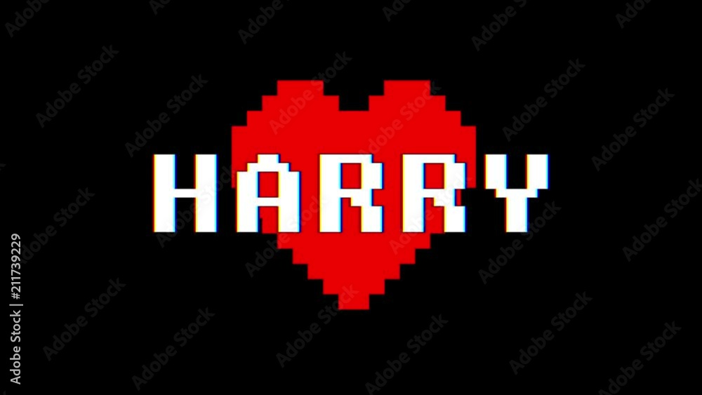 Vidéo Stock pixel heart HARRY word text glitch interference screen ...