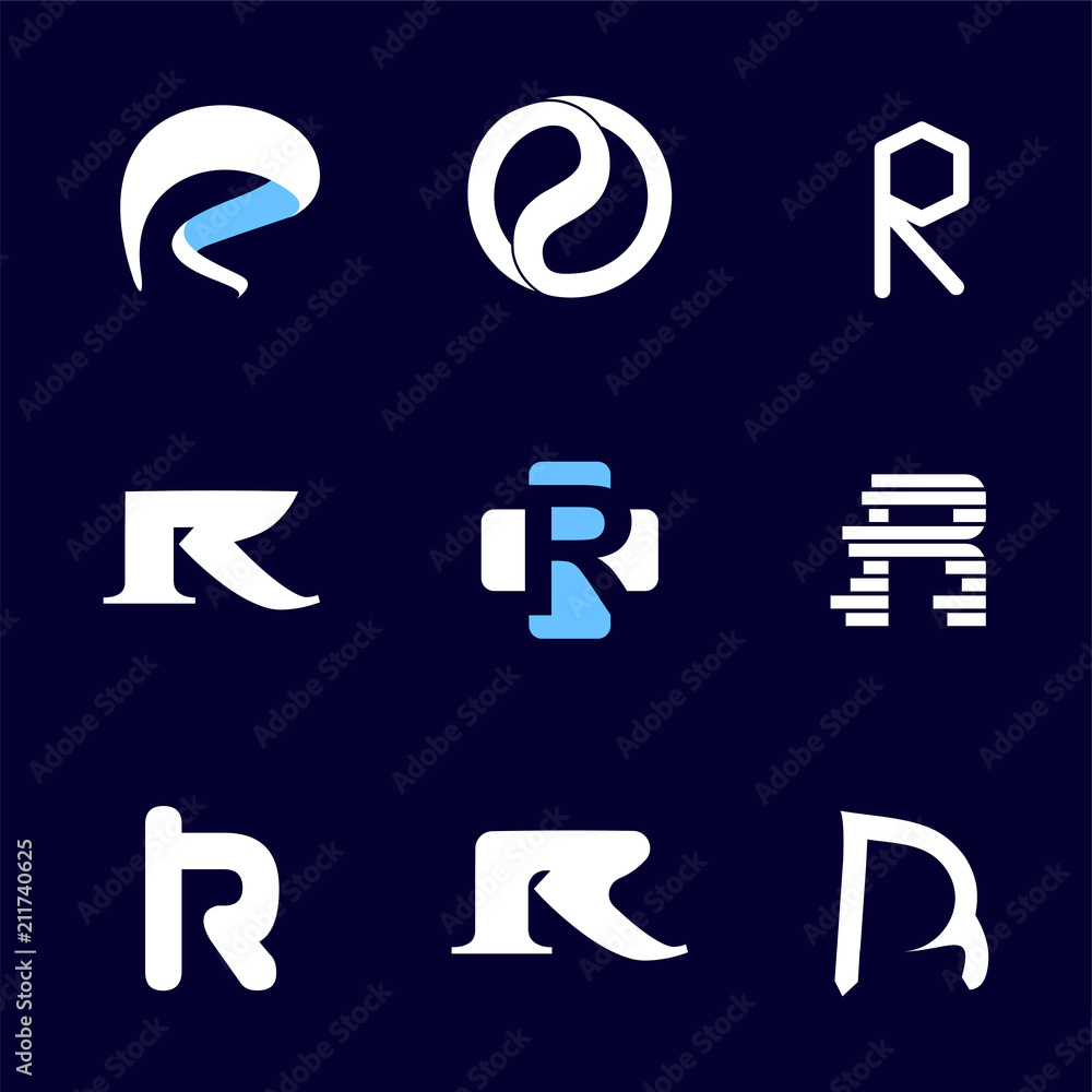 Alphabet letters set R Logo element. R letter collection Vector ...