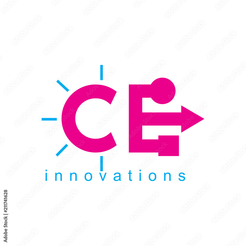 CE Initial with Lamp and Connect vector Logo Icon element. Connect ...