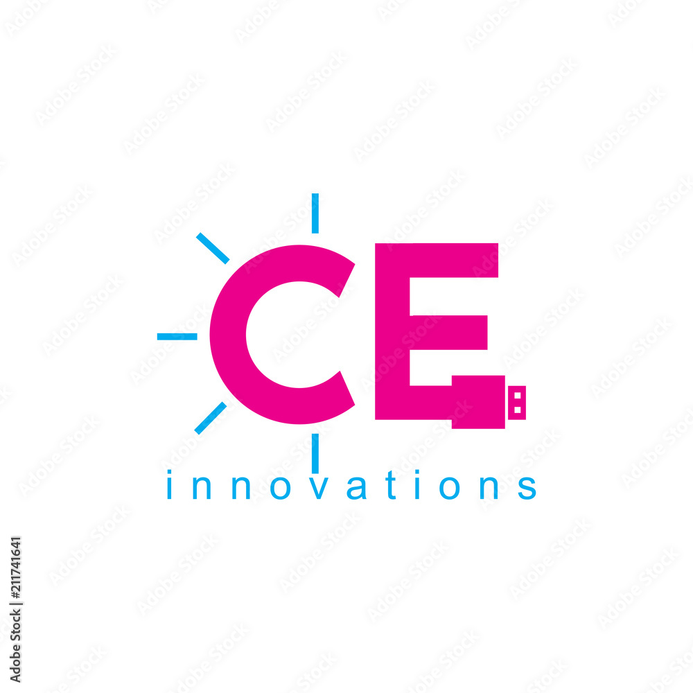 CE Initial with Lamp and usb vector Logo Icon element. Innovations ...