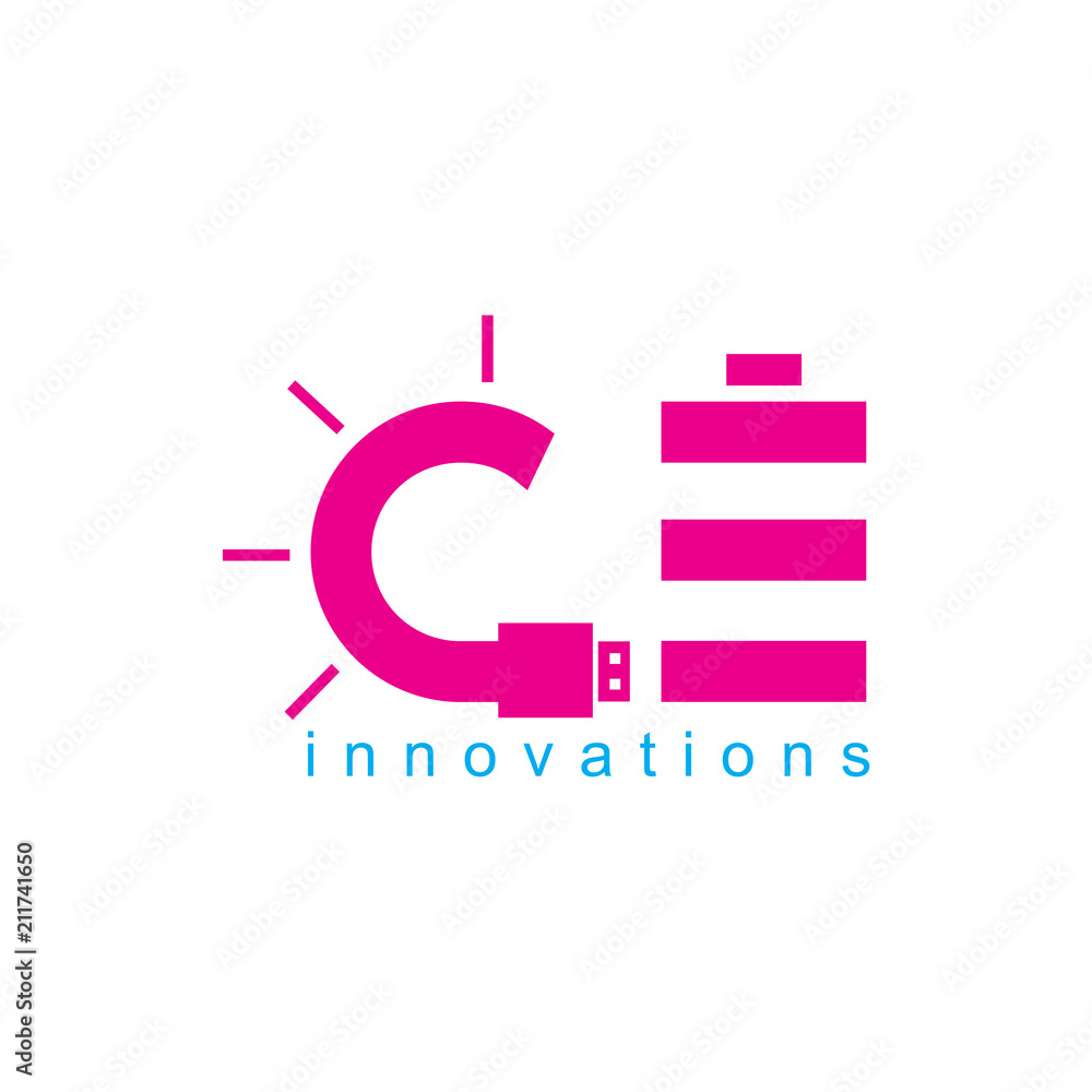 CE Initial with Lamp and battery vector Logo Icon element. Innovations ...