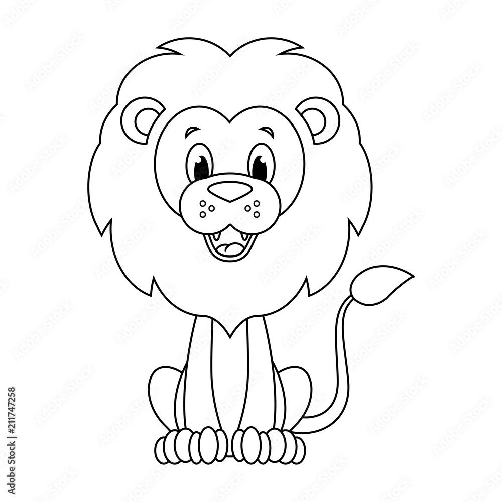 Colorless cartoon lion vector illustration isolated on white ba Stock ...