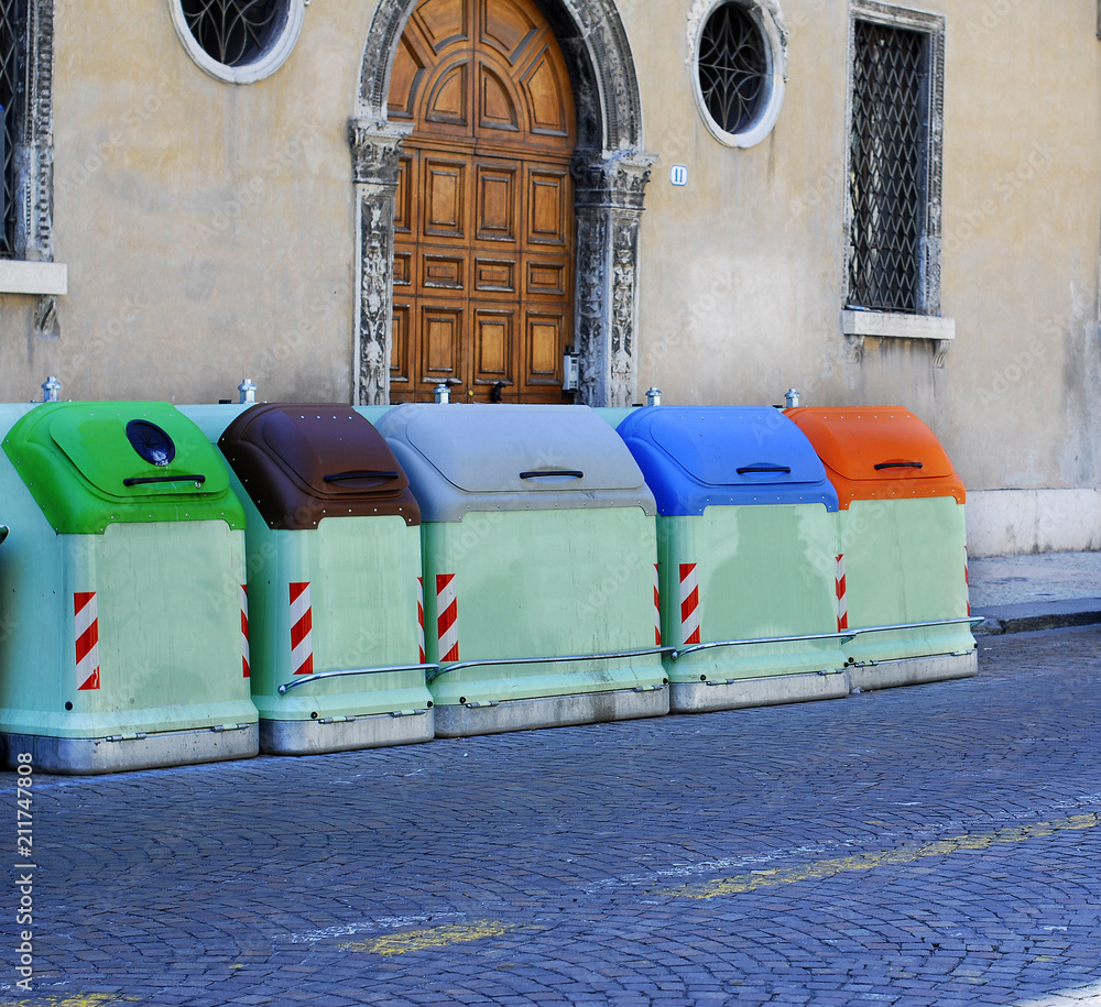 garbage can. Verona, city on the Adige river in Veneto. Romeo and ...