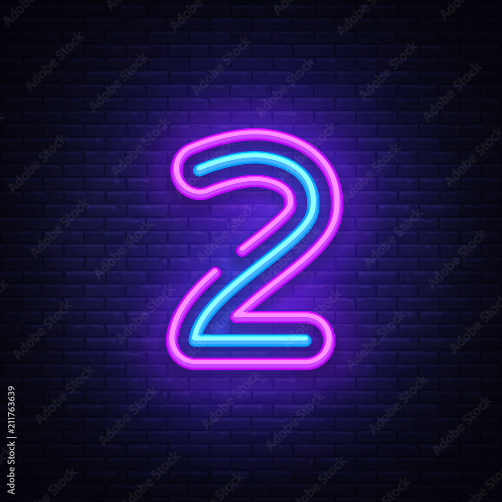 Number two symbol neon sign vector. Number two template neon icon ...