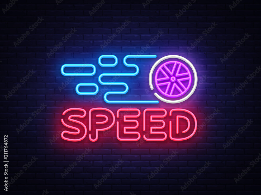 Speed Night Neon Logo Vector. Racing neon sign, design template, modern ...