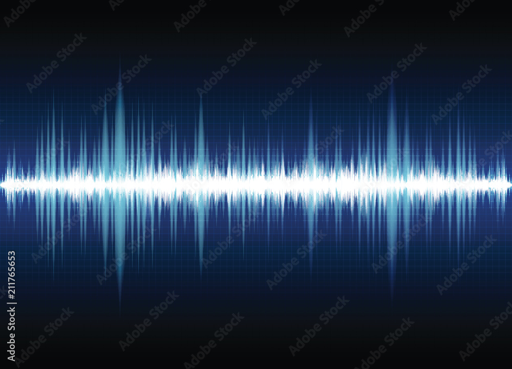 Sound waves oscillating glow light, Abstract technology background ...