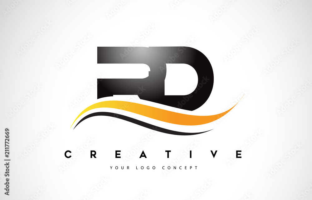 RD R D Swoosh Letter Logo Design with Modern Yellow Swoosh Curved Lines ...