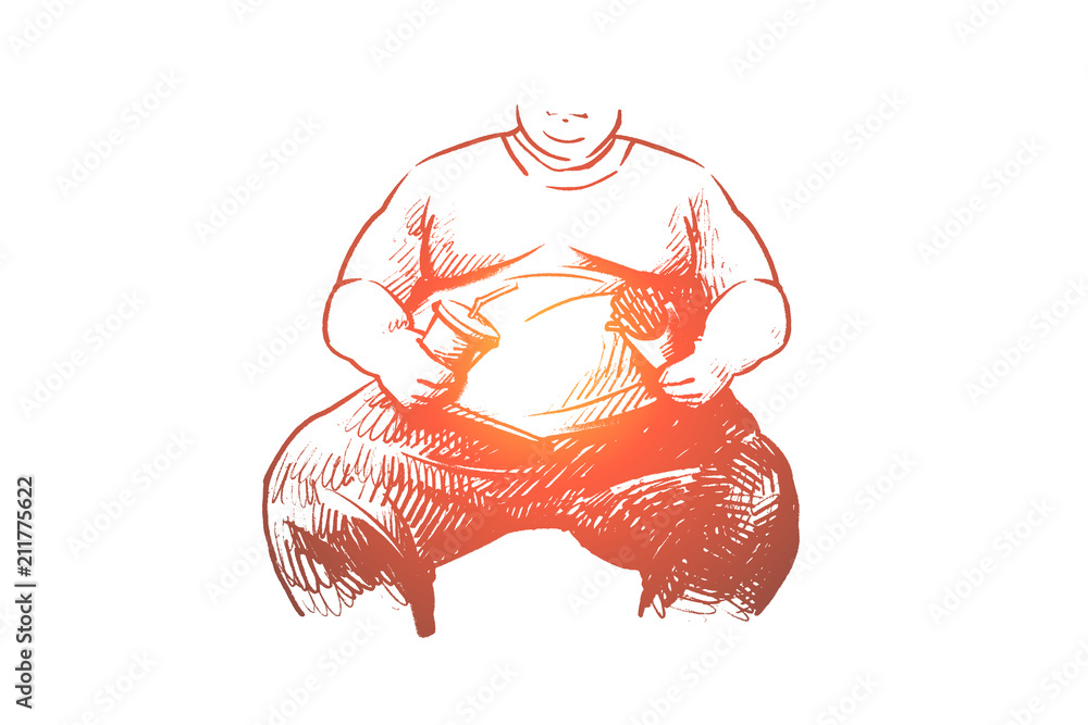 Fat, man, overweight, unhealthy, belly concept. Hand drawn isolated ...