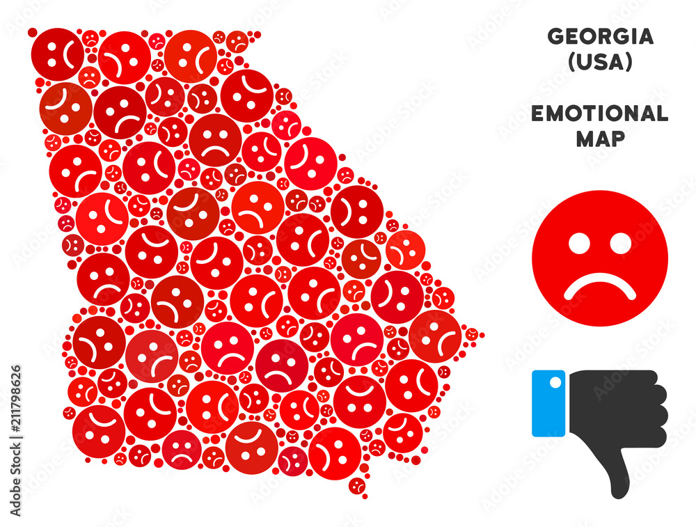 Emotion American State Georgia map mosaic of sad smileys in red colors ...