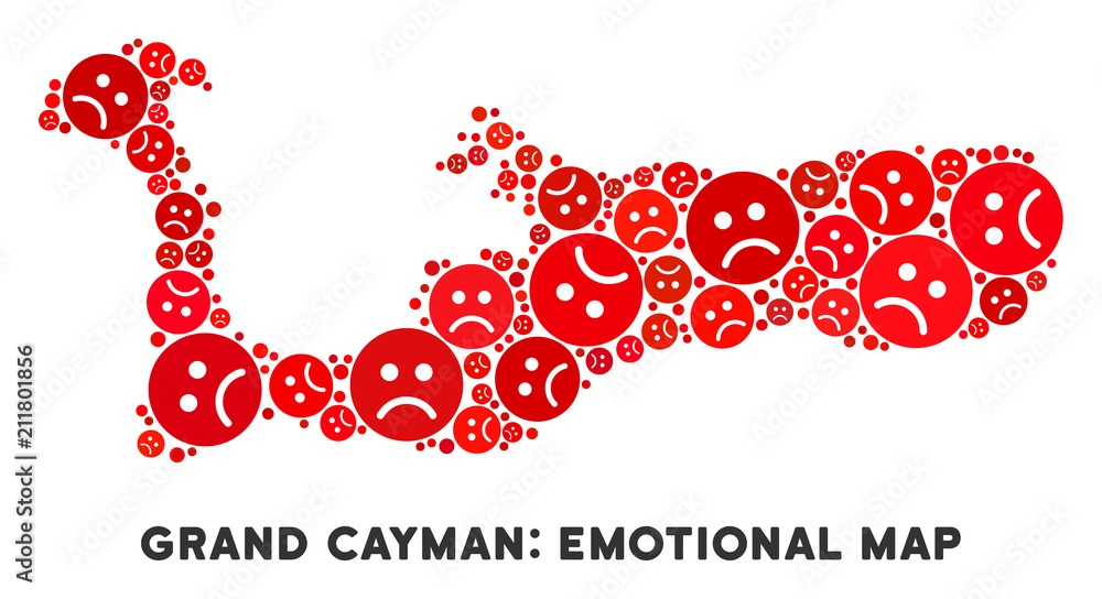 Vecteur Stock Sorrow Grand Cayman Island map composition of sad emojis ...