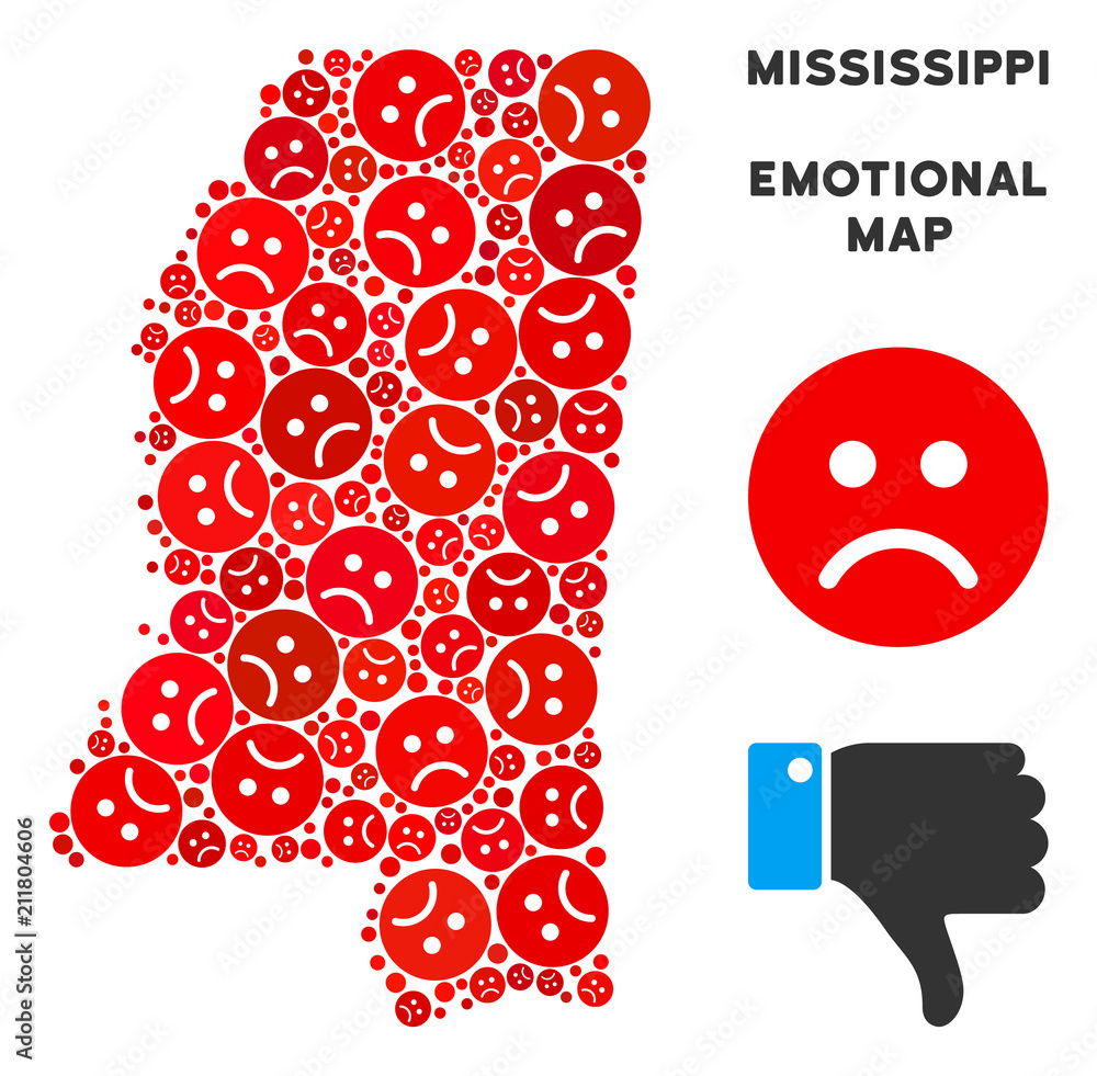 Emotional Mississippi State map composition of sad smileys in red ...