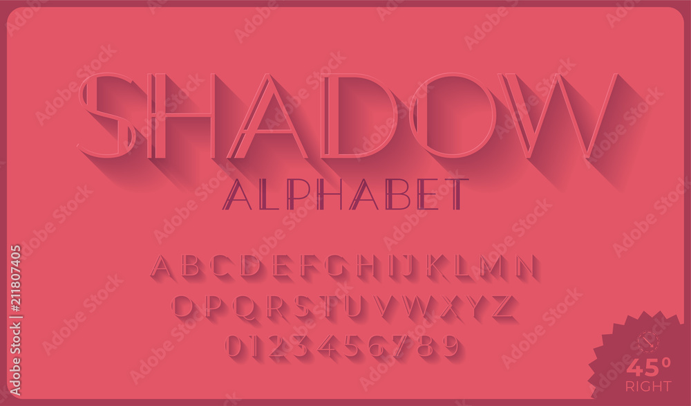 Red elegant font and alphabet with modern long transparency shadow ...