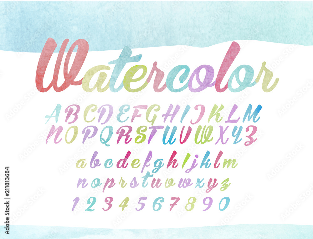 watercolor lettering, a light colorful font, letters of the alphabet ...