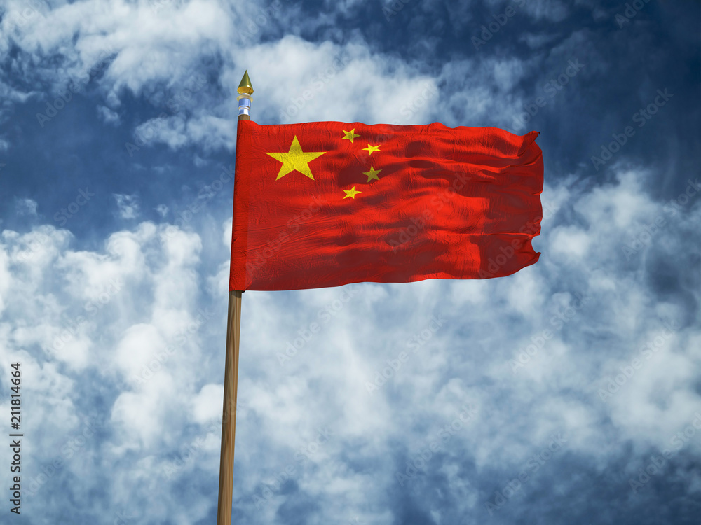 China flag Silk waving flag of China made transparent fabric with ...