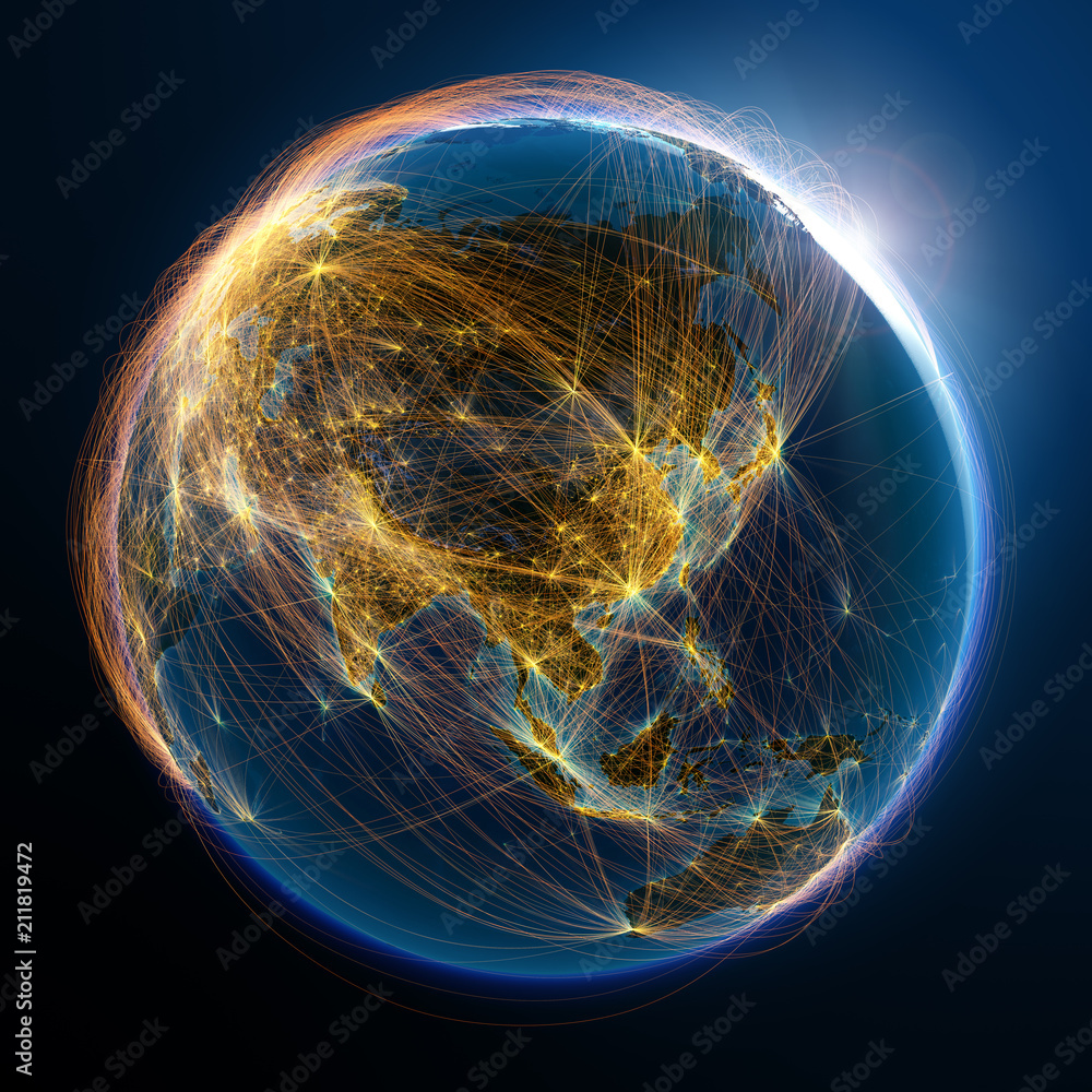 Highly detailed planet Earth is covered by complex network of air ...