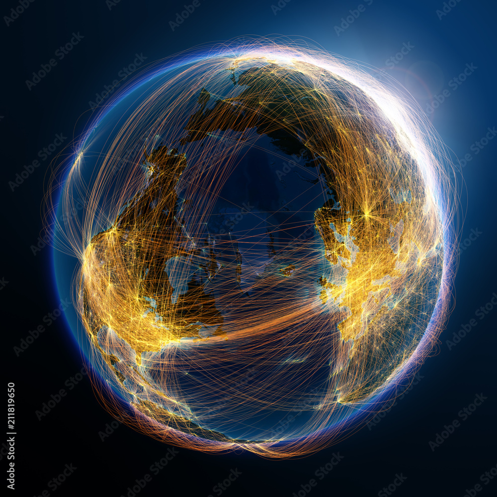 Highly detailed planet Earth is covered by complex network of air ...