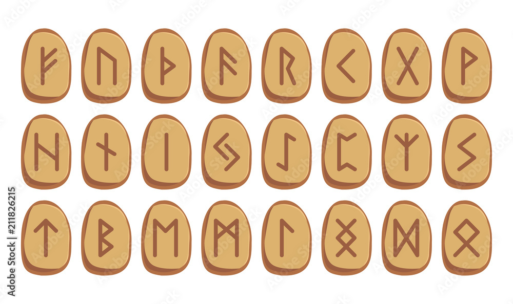 Old Norse Scandinavian runes set. Runic alphabet, futhark. Stones ...
