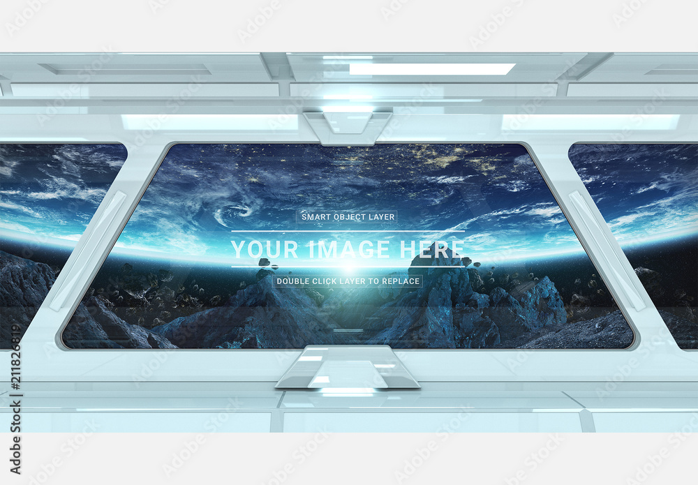 White Spaceship Interior Window Mockup Stock Template | Adobe Stock