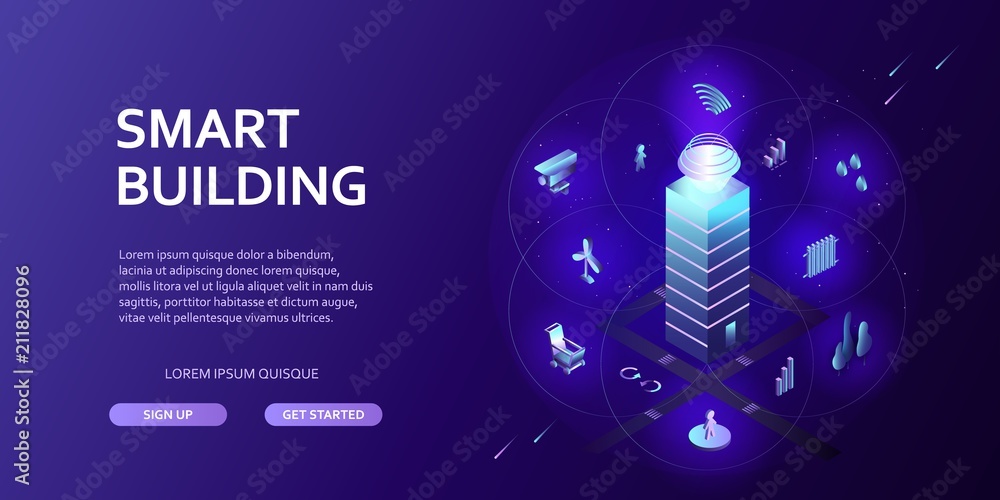 3D smart building Infographics Isometric concept Automation control ...