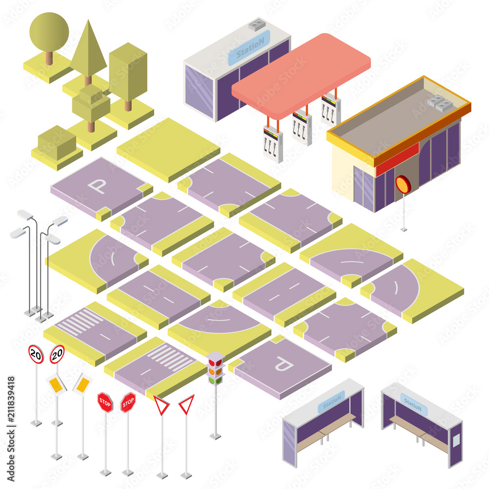 Vector set with isometric elements to build your own city map ...