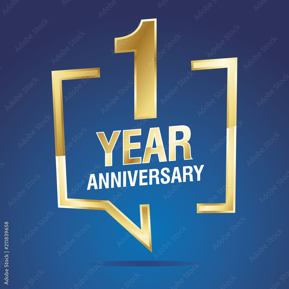 1 Year Anniversary gold white blue logo icon Stock Vector | Adobe Stock