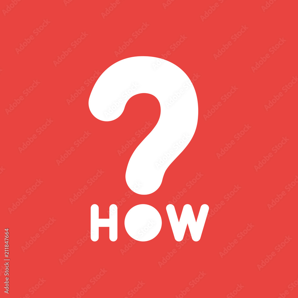 Vector icon concept of how word with question mark on red background ...
