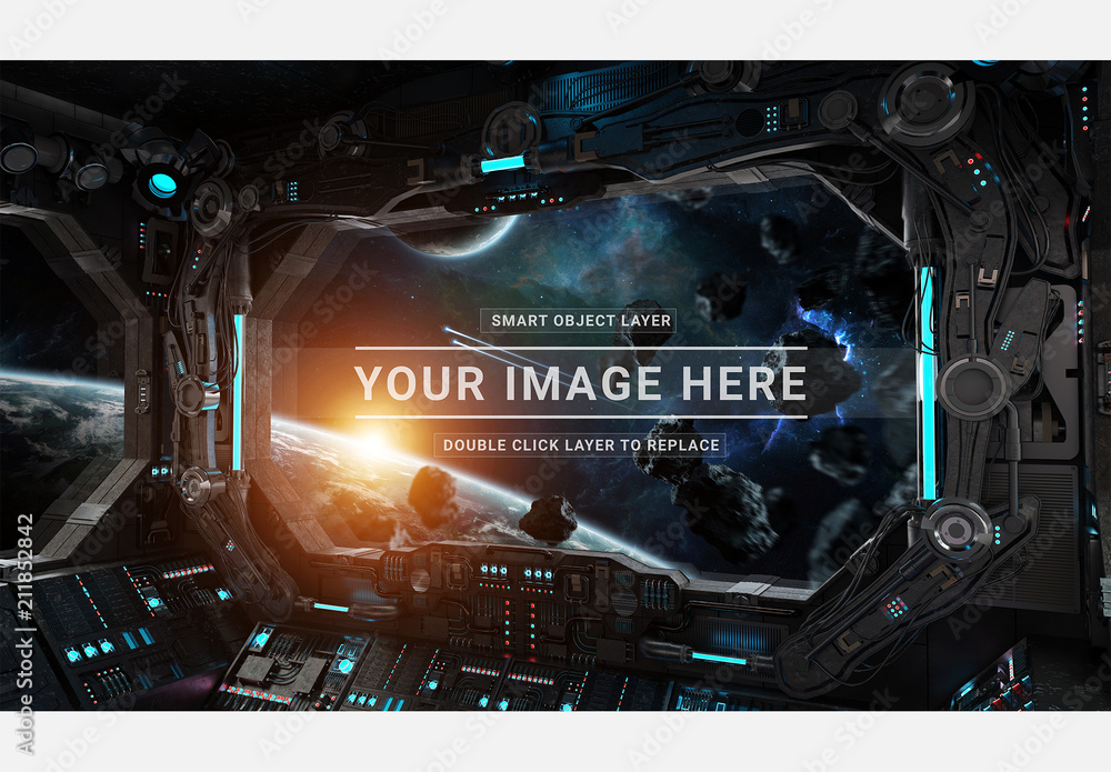 Spaceship Control Panel Interior Window Mockup Stock Template | Adobe Stock