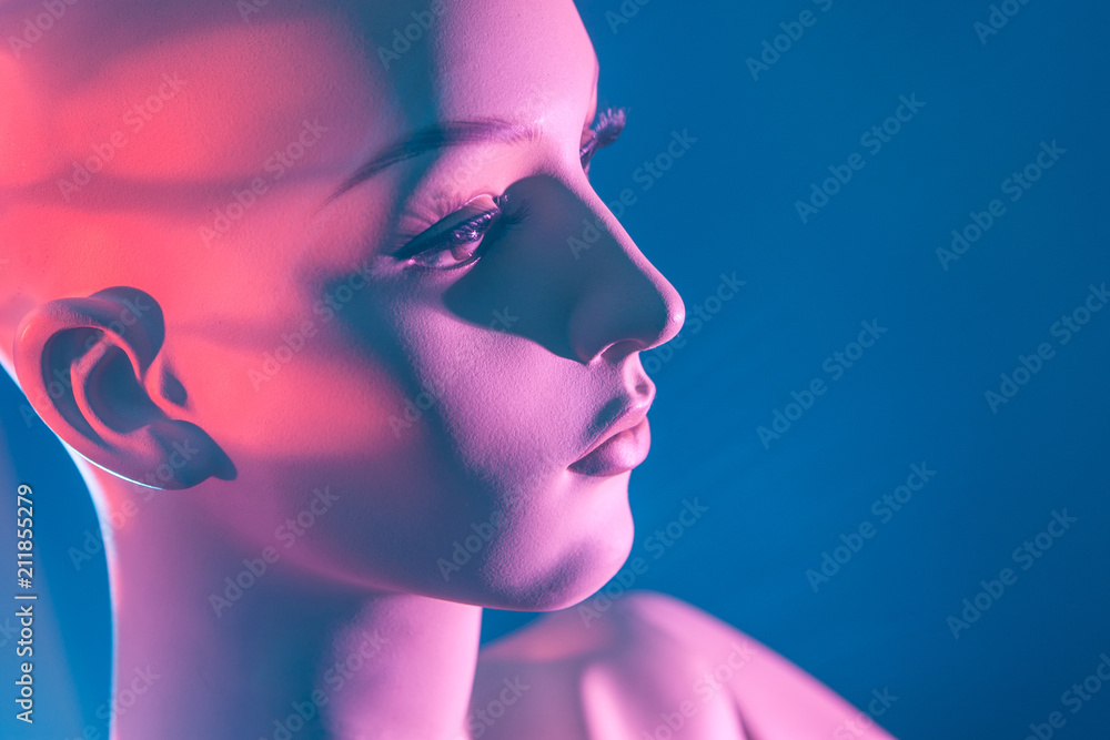 Female profile. Dummy. Bald woman. The nose and lips of the female face ...