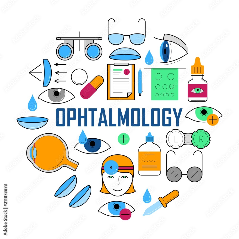 Ophthalmology concept with thin line icons. Oculist optometry ...