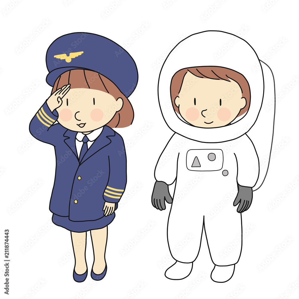 Vector illustration of kid professions, airline pilot & astronaut. What ...