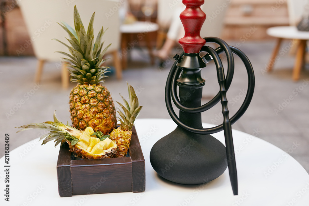 Fruit Shisha On Table In Hookah Bar Closeup Stock Photo | Adobe Stock