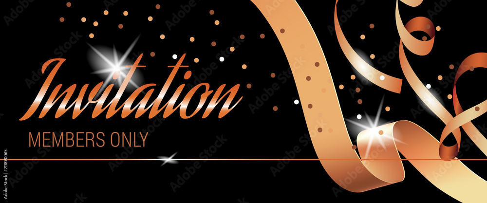 Invitation members only lettering on flyer. Black banner design with ...