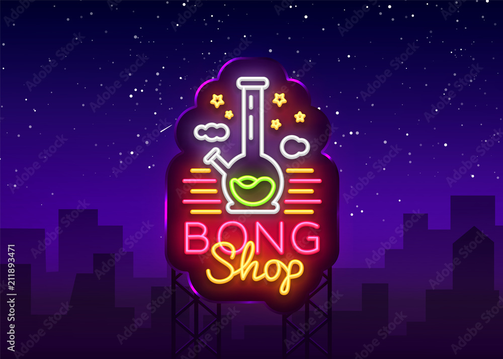Bong Shop neon sign. Logo design template for shop advertising or ...