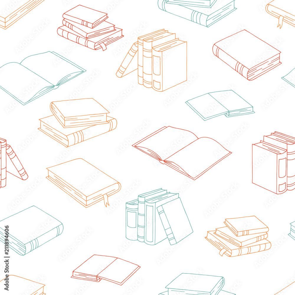 Books graphic color seamless pattern background sketch illustration ...