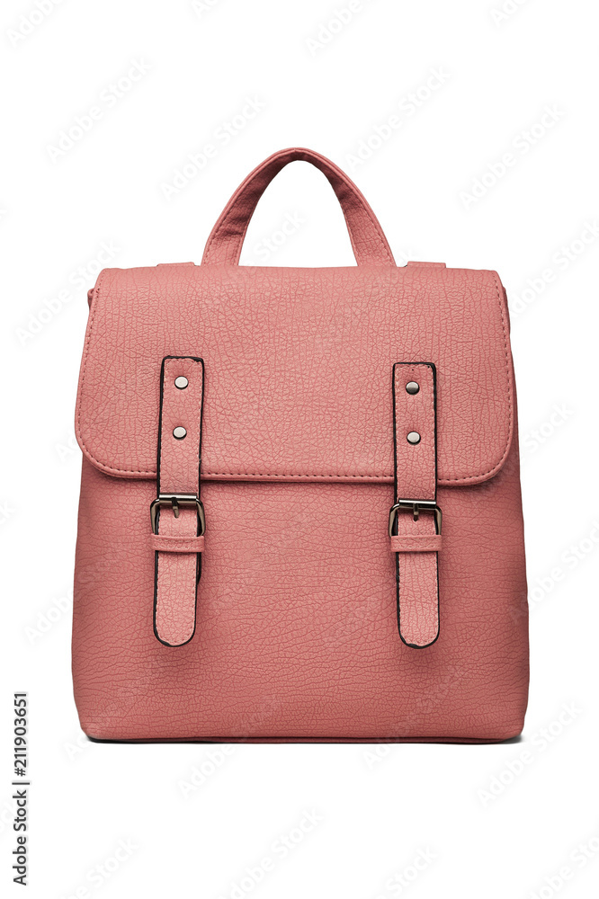 Women's pink leather handbag in retro style, with a flap top, handle ...