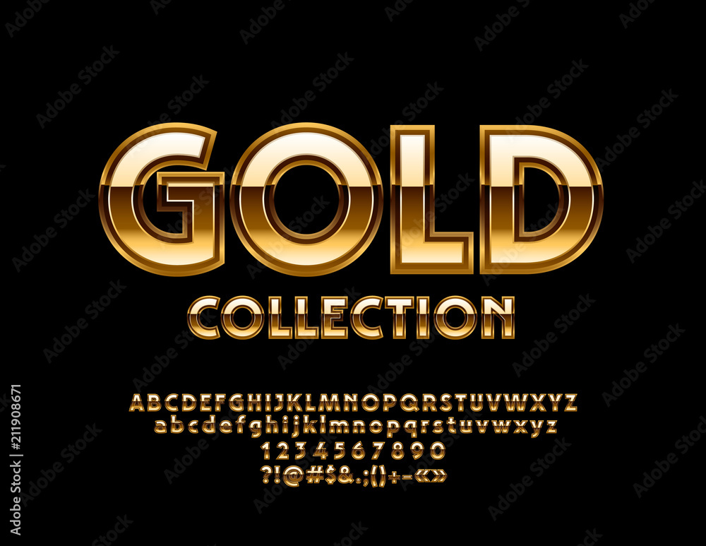 Vector Luxury Gold Alphabet Collection. Elegant Letters, Numbers and ...
