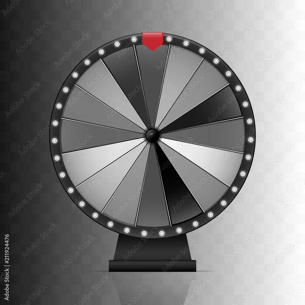 Fortune wheel. Black and white lucky spin with red arrow. Isolated ...